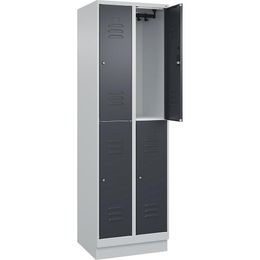 C+P Doppelstock-Spind Classic PLUS, 2 Abteile, lichtgrau / grau, HxB 1950 x 600 mm, mit Bodensockel, Zylinderschloss
