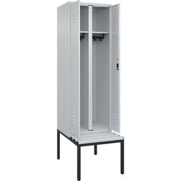 C+P Schwarz-Weiß-Spind Classic PLUS Sitzbank, 1 Abteil, lichtgrau, B 600 mm, Zylinderschloss, untergebaut, Kunststoff