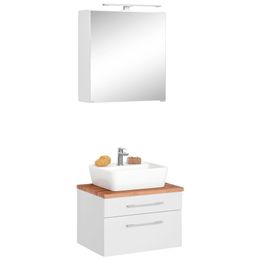 Badmöbel-Set Welltime "Davos", weiß, Kastenmöbel-Sets, Spiegelschrank Breite 60 cm, mit rechteckigem Waschbecken