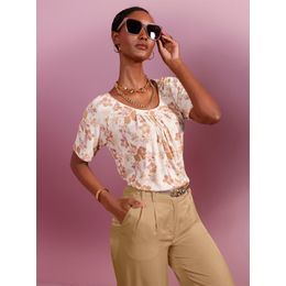 CRÉATION L Kurzarmshirt CREATION L "Shirt" Gr. 42, beige (champagner, rosenholz, bedruckt) Damen Shirts