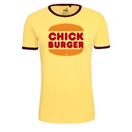 logoshirt Damen T-Shirt "Chick Burger", gelb, Gr. XXL, unifarben, 100% Baumwolle, Shirts, mit lustigem Print