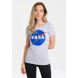 logoshirt Damen T-Shirt "NASA", grau, Gr. S, bedruckt, unifarben, 95% Baumwolle, 5% Viskose, Shirts, mit lizenziertem Print