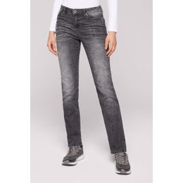 SOCCX Damen Regular-fit-Jeans, grau, Gr. 33, Abriebeffekte, Material: 72% Baumwolle, 27% Polyester, 1% Elasthan, Zusatz: Enthält nichttextile Teile