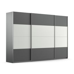 Schwebetürenschrank Rauch "Quadra Bestseller Schlafzimmerschrank in vielen Breiten" Schränke Gr. B/H/T: 315 cm x 210 cm x 62 cm, 3 St., grau (grau metallic, weißglas) Kleiderschrank Garderobenschrank Schrank mit Glaselementen