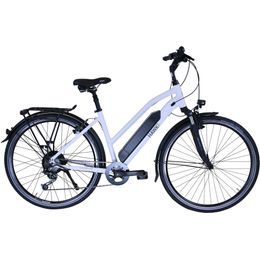 E-Bike HAWK Bikes "eTrekking Lady" E-Bikes Gr. 46 cm, 28 Zoll (71,12 cm), grau (hellgrau) Pedelec, Elektrofahrrad für Damen, Trekkingrad