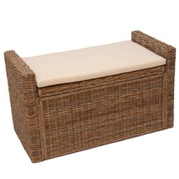 MCW Sitzbank Genua Garderobenbank Bank Sitzhocker, mit Stauraum Kissen Kubu Rattan 88cm ~ kubu grau