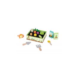 Tooky Toy Kinder-Gartenset TK315 Holz 14-teilig, Beet, Gemüse, Gießkanne, Samen grün