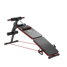 HOMCOM Sit Up Bank Bauchtrainer mit Trainingsseile Trainingsbank Multifunktion Schwarz+Rot 51x137x50-66 cm