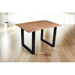 Esstisch Baumkante Akazie massiv eichenfarben 120 x 80 U-Gestell schwarz DEREK