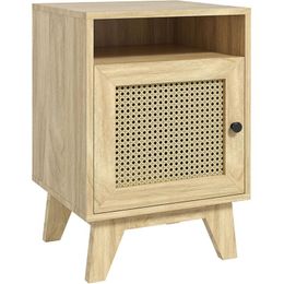 HOMCOM - Nachtschrank Nachttisch mit Schrank, Ablagefach, Beistelltisch mit Rattenoptik für Wohnzimmer, Schlafzimmer, 39 x 35 x 60 cm, Natur