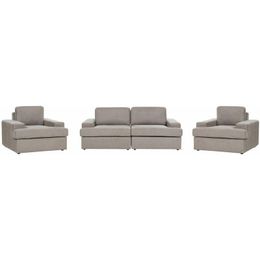 Beliani Sofa Set 3-Teilig Taupe Stoffbezug 3-Sitzer Sofa und 2 Sessel Breite Armlehnen Sitzfläche Dicke Sitzkissen Retro Stil Wohnzimmer Ausstattung