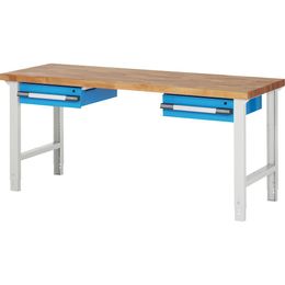 eurokraft pro Werkbank, Baukastensystem Serie 7000, 2 Hängeschubladen, BxT 2000 x 700 mm
