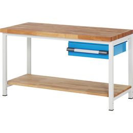 eurokraft pro Werkbank, Gestellbauweise Serie 8000, 1 Schublade 150 mm, 1 Ablageboden, BxT 1500 x 700 mm