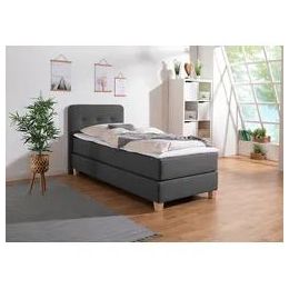 Boxspringbett Home Affaire "Fargo", grau (anthrazit), B:103cm L:207cm, Struktur fein (100% Polyester), Samtstoff (100% Polyester), Komplettbetten, inkl. Topper, in 3 Matratzenarten, in Samt- oder Strukturstoff