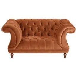 Loveseat Max Winzer "Isabelle, Loungesessel" Sessel Gr. Microvelours, B/H/T: 167cm x 80cm x 100cm, braun (cognac) Knopfheftung & gedrechselten Füßen in Buche Nussbaum, Breite 167 cm