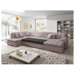 Wohnlandschaft Trendmanufaktur "Rave II, toller Sitzkomfort, auswendige Detailverarbeitung" Sofas Gr. B/H/T: 323cm x 77cm x 202cm, Struktur, Recamiere rechts, mit Bettfunktion, grau (hellgrau) wahlweise mit Bettfunktion, U-Form