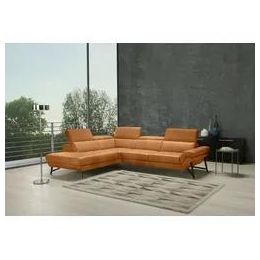 Ecksofa Egoitaliano "Narcisa, Design und Sitzkomfort der Extraklasse" Sofas Gr. B/H/T: 287cm x 96cm x 225cm, Luxus-Microfaser Lederoptik, Ottomane links, braun (cognac) mit verstellbaren Kopfstützen für noch mehr Komfort, L-Form