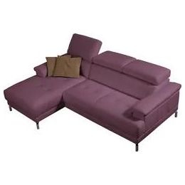 Ecksofa Egoitaliano "Soul, Design und Sitzkomfort auf hohem Niveau, tolle Details, L-Form" Sofas Gr. B/H/T: 250cm x 99cm x 166cm, Leder NUVOLE, Recamiere links, mit Kopfteilverstellung, lila (violett) mit Recamiere, inkl. Kopfteilverstellung