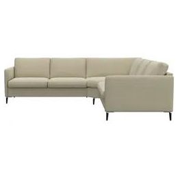 Ecksofa FLEXLUX "Fiore, gleichschenklig, super Sitzkomfort durch Kaltschaum im Sitz" Sofas Gr. B/H/T: 257cm x 85cm x 92cm, Chenille, Schenkel links, beige (sandy beige) breite Armlehnen, Füße Alu+schwarz