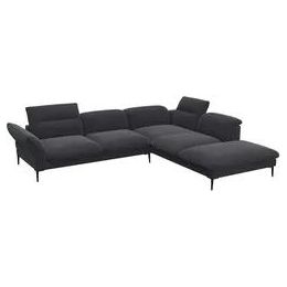 Ecksofa FLEXLUX "Salino, Funktionssofa mit Ottomane, Relaxsofa, Ecksofa" Sofas Gr. B/H/T: 287cm x 88cm x 239cm, Struktur, lange Ottomane rechts, grau (charcoal grau) Sofa mit Arm- und Kopfteil-Verstellungen, Kaltschaum & Stahl-Wellen