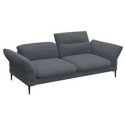 2,5-Sitzer FLEXLUX "Salino, Funktionssofa, Relaxsofa" Sofas Gr. B/H/T: 215cm x 88cm x 105cm, Lederoptik, grau (elephant grey) Sofa mit Arm- und Kopfteil-Verstellungen, Kaltschaum & Stahl-Wellen