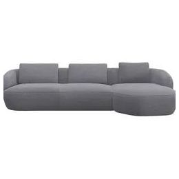 Wohnlandschaft FLEXLUX "Torino, rund, L-Form, Sofa-Ecke mit Recamiere, Longchair-Sofa" Sofas Gr. B/H/T: 307cm x 85cm x 146cm, Chenille-Struktur, Chaiselongue rechts, grau (steel) Modernes, organisches Sofa-Design, Kaltschaum, Wellenunterfederung