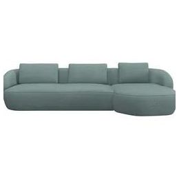 Wohnlandschaft FLEXLUX "Torino, rund, L-Form, Sofa-Ecke mit Recamiere, Longchair-Sofa" Sofas Gr. B/H/T: 307cm x 85cm x 146cm, Boucle, Chaiselongue rechts, blau (sky blue) Modernes, organisches Sofa-Design, Kaltschaum, Wellenunterfederung