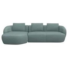 Wohnlandschaft FLEXLUX "Torino, rund, L-Form, Sofa-Ecke mit Recamiere, Longchair-Sofa" Sofas Gr. B/H/T: 276cm x 85cm x 146cm, Boucle, Chaiselongue links, blau (sky blue) Modernes, organisches Sofa-Design, Kaltschaum, Wellenunterfederung