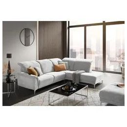 Ecksofa Places of Style "Noci L-Form, Kopfteilverstellung, Tonnen-Taschen-Federkern", grau (hellgrau), B:281cm H:110cm T:238cm, 94% Polyester, 6% Nylon, Sofas, inklusive 2x Relaxfunktion motorisch mit Herz-Waage-Beschlag