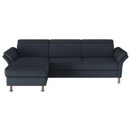 Ecksofa Home Affaire "Calypso L-Form" Sofas Gr. B/H/T: 260cm x 85cm x 172cm, Luxus-Microfaser in Lederoptik, Recamiere links, mit Kopfteilverstellung-mit Armteilfunktion-mit Bettfunktion-mit Bettkasten-ohne Relaxfunktion im Sofa 2,5- Sitzer-ohne Relaxfunktion in der Recamiere, blau (dunkelblau) mit motorischen Funktionen im Sofa und Recamiere