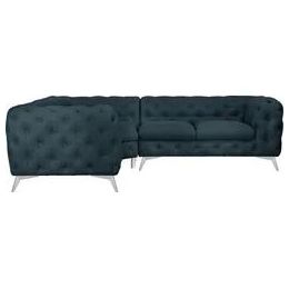 Chesterfield-Sofa LEONIQUE "Glynis L-Form" Sofas Gr. B/H/T: 264cm x 75cm x 204cm, Struktur, langer Schenkel rechts, Fußfarbe chromfarben, blau (petrol) aufwändige Knopfheftung, moderne Chesterfield Optik, Fußfarbe wählbar