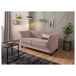 Chesterfield-Sofa Home Affaire "Dover" Sofas Gr. B/H/T: 175cm x 75cm x 82cm, Samtoptik, rosa (flamingo) aufwändige Knopfheftung in Chesterfield-Optik