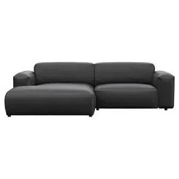 Ecksofa FLEXLUX "Lucera Chaislongue rechts oder links" Sofas Gr. B/H/T: 257cm x 73cm x 171cm, Echtleder, Chaiselongue links, schwarz (deep black) modern & anschmiegsam, Kaltschaum, Stahl-Wellenunterfederung