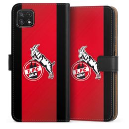 DeinDesign Galaxy A22 5G Handy Klapph&uuml;lle Handyh&uuml;lle aus Kunst Leder schwarz Flip Case Official Licensed Product Billy Goat Hennes 1. Fc K&ouml;ln Sideflip mit langer