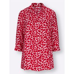 WITT Damen Longbluse im Herz-Dessin, reine Viskose, wei&szlig;-rot-gemustert, Gr&ouml;&szlig;e 44