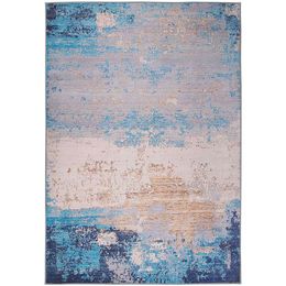 Beliani Teppich Blau Beige Polyester 160 x 230 cm Kurzflor Aquarell Muster Bedruckt Rechteckig