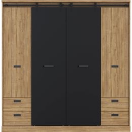 Kleiderschrank FORTE Schränke Gr. B/H/T: 203,2cm x 208,4cm x 61cm, 4 St., schwarz (waterford eiche / schwarz)