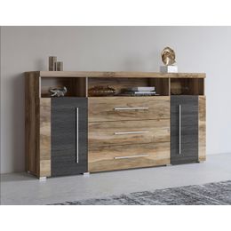 Sideboard Inosign "Roger,Breite 182cm, stilvolle Schrank, 2 Holztüren 3 Schubladen" Sideboards braun (satin nussbaumfarben, darkwood) Kommode mit viel Stauraum, Einlegeböden verstellbar