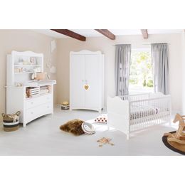 Babyzimmer-Komplettset Pinolino "Florentina" weiß Baby Schlafzimmermöbel-Sets mit Kinderbett, Kleiderschrank und Wickelkommode; Made in Europe