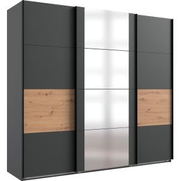 Schwebetürenschrank wimex "Barmbek Schlafzimmerschrank BESTSELLER Garderobenschrank" Schränke Gr. B/H/T: 225 cm x 208 cm x 64 cm, 3 St., braun (graphit, artisan eiche nachbildung, spiegel) Kleiderschrank mit 2 Stoffboxen und zusätzlichen Böden, Spiegeltür