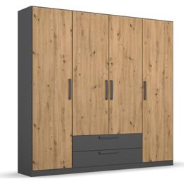 Drehtürenschrank Rauch "StyleUp" Schränke Gr. B/H/T: 181 cm x 197 cm x 54 cm, 4 St., grau (graumetallic) Typ Dark & Wood mit trendigen farblich abgesetzten Griffen