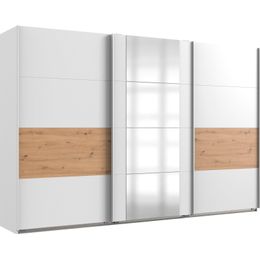 Schwebetürenschrank wimex "Barmbek Schlafzimmerschrank BESTSELLER Garderobenschrank" Schränke Gr. B/H/T: 313 cm x 208 cm x 64 cm, 3 St., weiß (weiß, artisan eiche nachbildung, spiegel) Kleiderschrank mit 2 Stoffboxen und zusätzlichen Böden, Spiegeltür