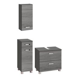 Badmöbel-Set Welltime "Ravenna", grau (graphit, eichefarben), Kastenmöbel-Sets, Hängeschrank, Unterschrank, Waschbeckenunterbeckenschrank