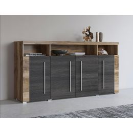 Sideboard Inosign "Roger,Breite 182cm, stilvolle Schrank mit 4 Türen" Sideboards braun (satin nussbaumfarben, darkwood) Kommode mit viel Stauraum, Einlegeböden verstellbar