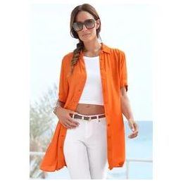 Longbluse Lascana Gr. 38, orange, Damen, Cru00eape, Obermaterial: 100% Viskose, unifarben, Blusen, mit Knopfleiste, Kurzarmbluse, Blusenkleid, sommerlich