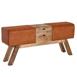 Wohnling Sitzbank 120x30x56 cm Holz / Leder Braun