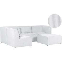 Beliani Sofa mit Ottomane Cremeweiß Stoffbezug aus Cord Rechts mit Armlehnen Kissen 4-Sitzer Modulsofa Ecksofa Wohnzimmermöbel Modern Wohnecke Sitzecke