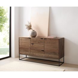 DeLife Sideboard Loca 140x39 cm Akazie Braun 3 Schübe 2 Türen, Sideboards