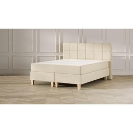 EMMA Classic Boxspringbett - beige - 180x200 cm - Kopfteil Gesteppt - Natur Füße