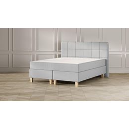 EMMA Classic Boxspringbett - hellgrau - 160x200 cm - Kopfteil Gesteppt - Natur Füße